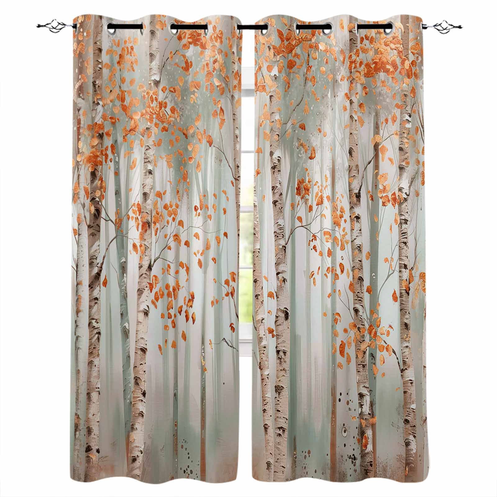 Blackout Curtains for Bedroom, Orange Grey Forest Room Darkening Window ...