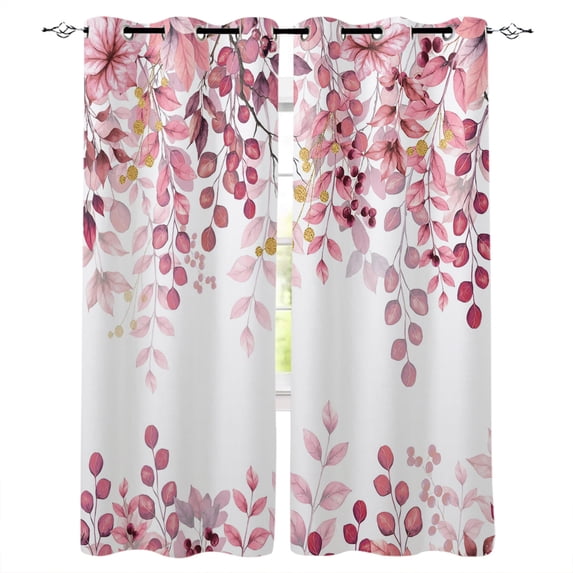 Blackout Curtains for Bedroom, Pink Eucalyptus Leaves Thermal Insulated ...