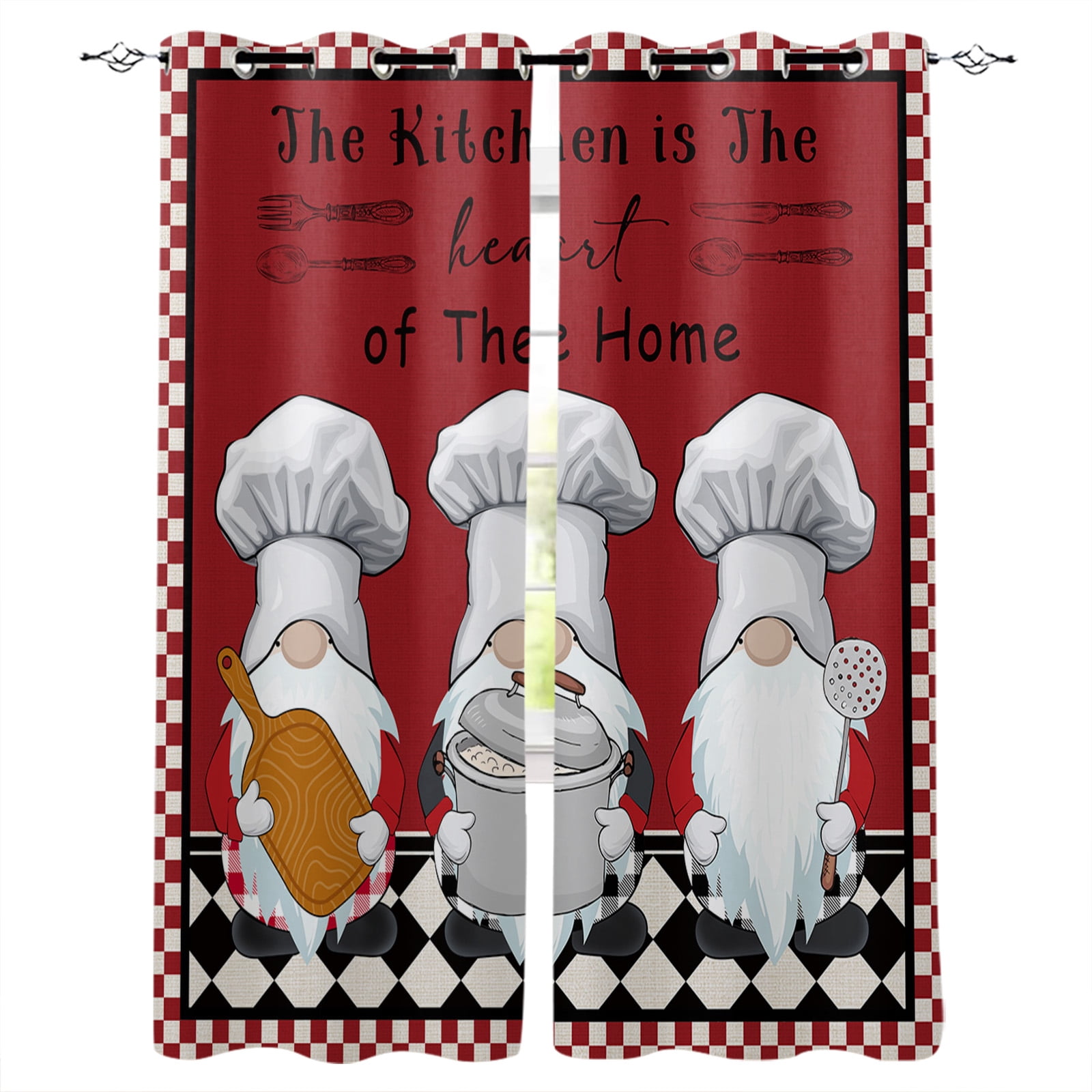 Blackout Curtains for Bedroom, Red Chef Gnomes Room Darkening Window ...