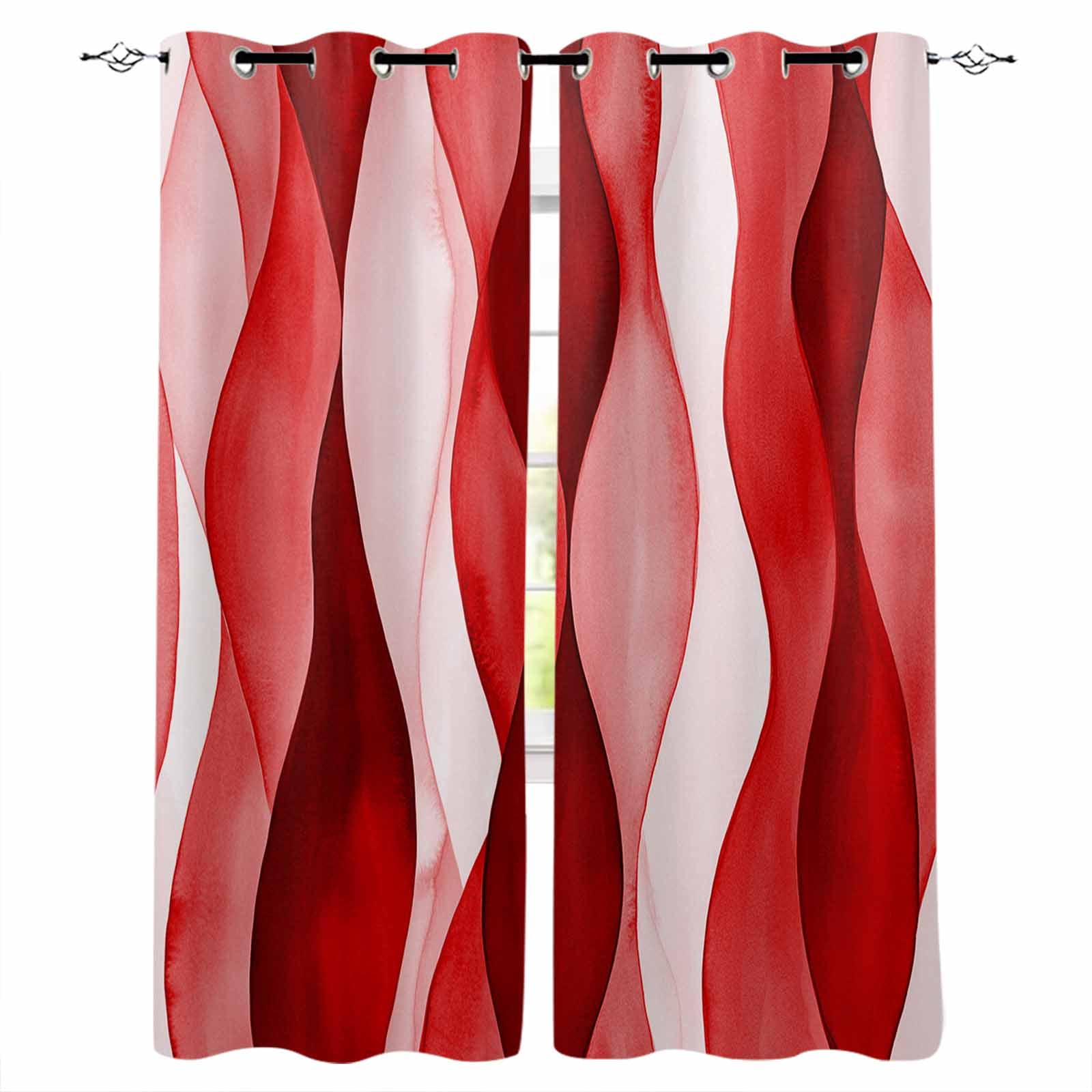 Blackout Curtains for Bedroom, Red Striped Room Darkening Window Drapes ...