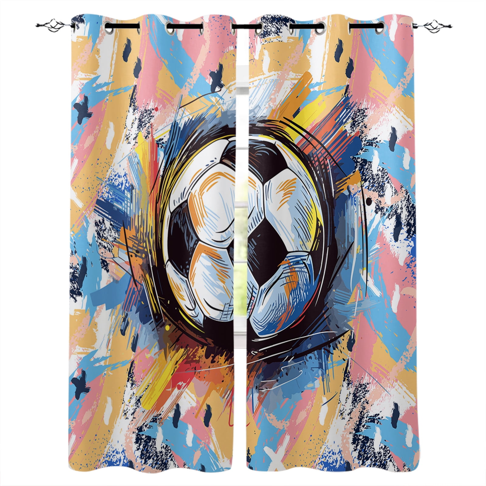 Blackout Curtains for Bedroom, Sports Football, Minimalist Painted Art ...