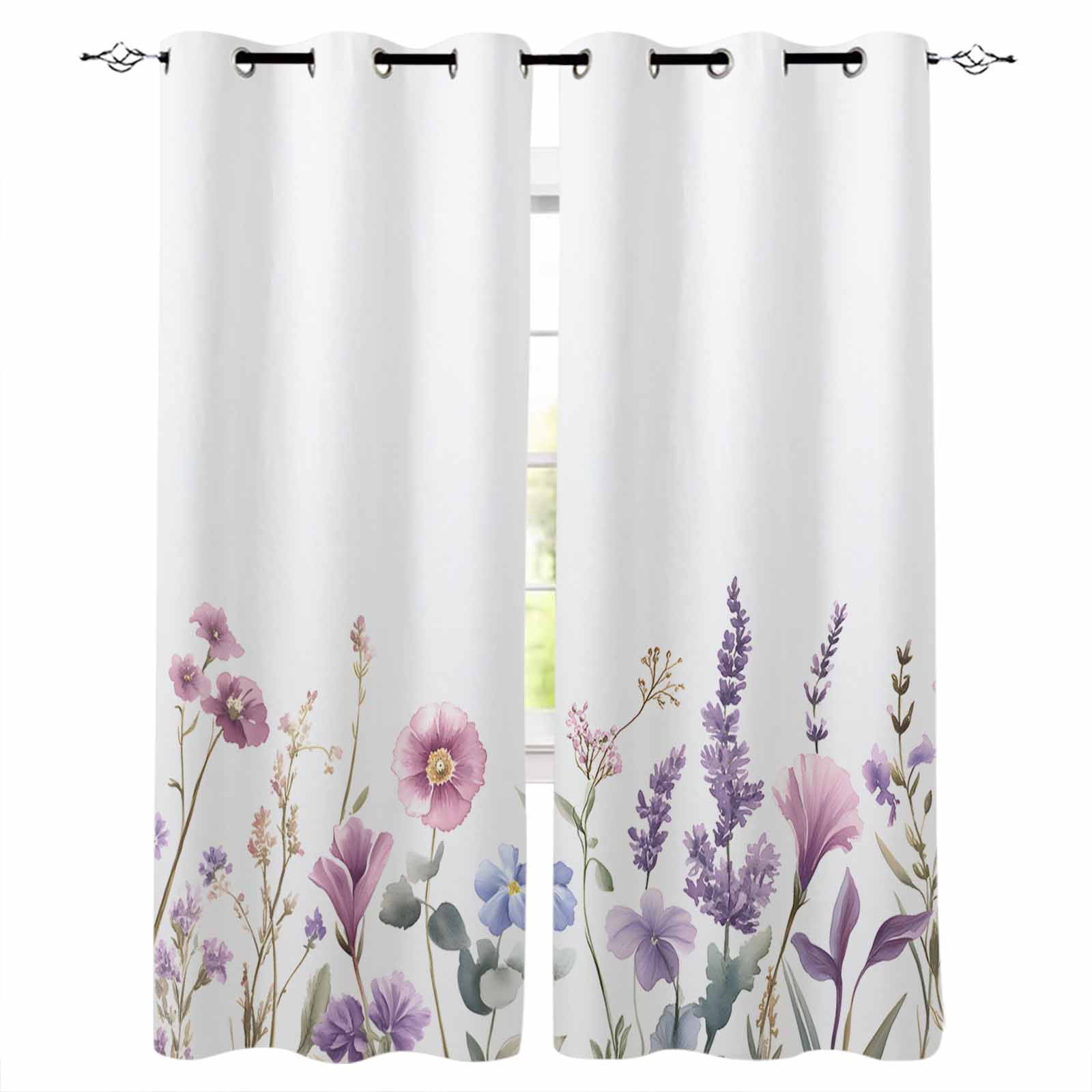 Blackout Curtains for Bedroom, Spring Flowers Room Darkening Window ...
