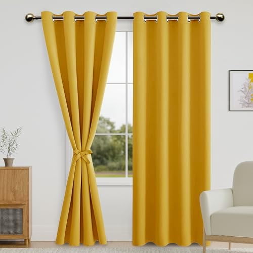 Blackout Curtains for Bedroom with Tiebacks - Room Darkening Privacy ...