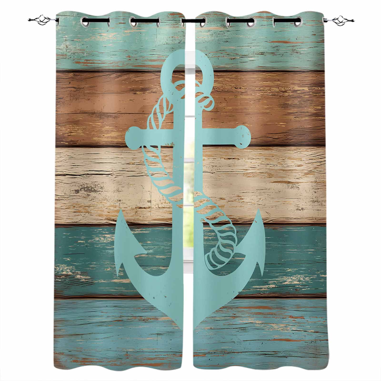 Blackout Curtains for Bedroom, Turquoise Anchor Room Darkening Window ...