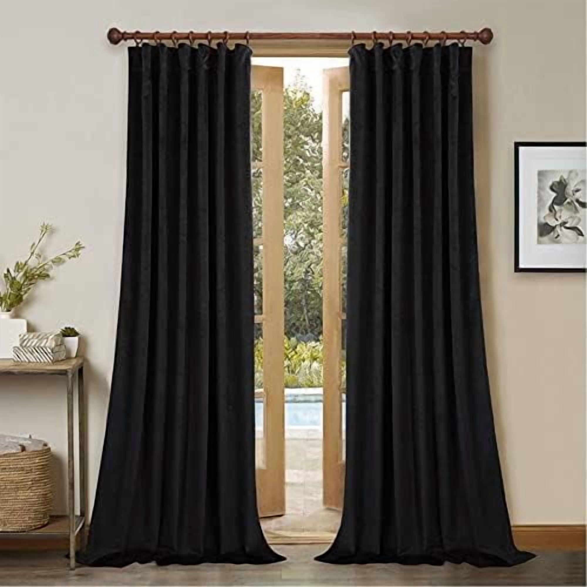 Blackout Curtains for Bedroom - Velvet Black Curtain Panel for Sliding ...