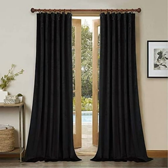 Blackout Curtains for Bedroom - Velvet Black Curtain Panel for Sliding ...