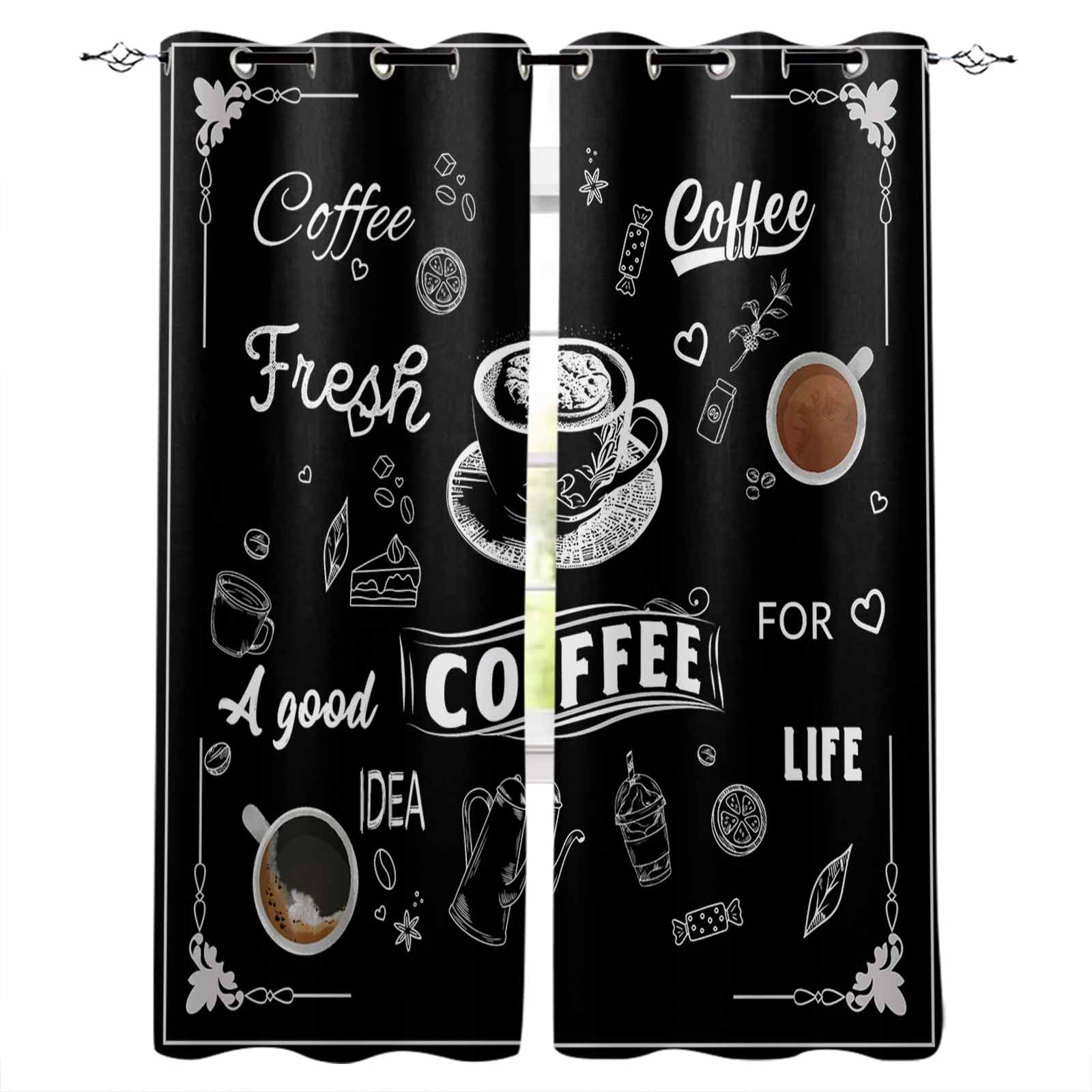 Blackout Curtains for Bedroom Vintage Kitchen French Coffee and Tea ...