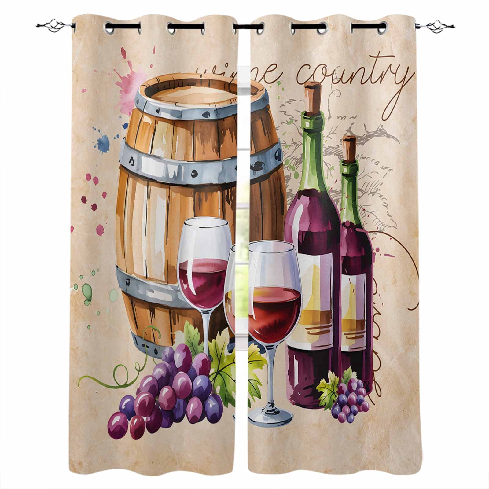 Blackout Curtains for Bedroom, Vintage Watercolor Wine Room Darkening ...