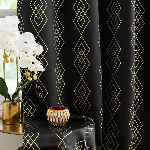 Blackout Curtains for Berdoom, Black Metallic Geometric Curtains 96 ...
