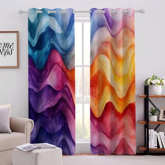 Blackout Curtains Bright Colorful Waves Pattern, Multi Colored 3D Print ...
