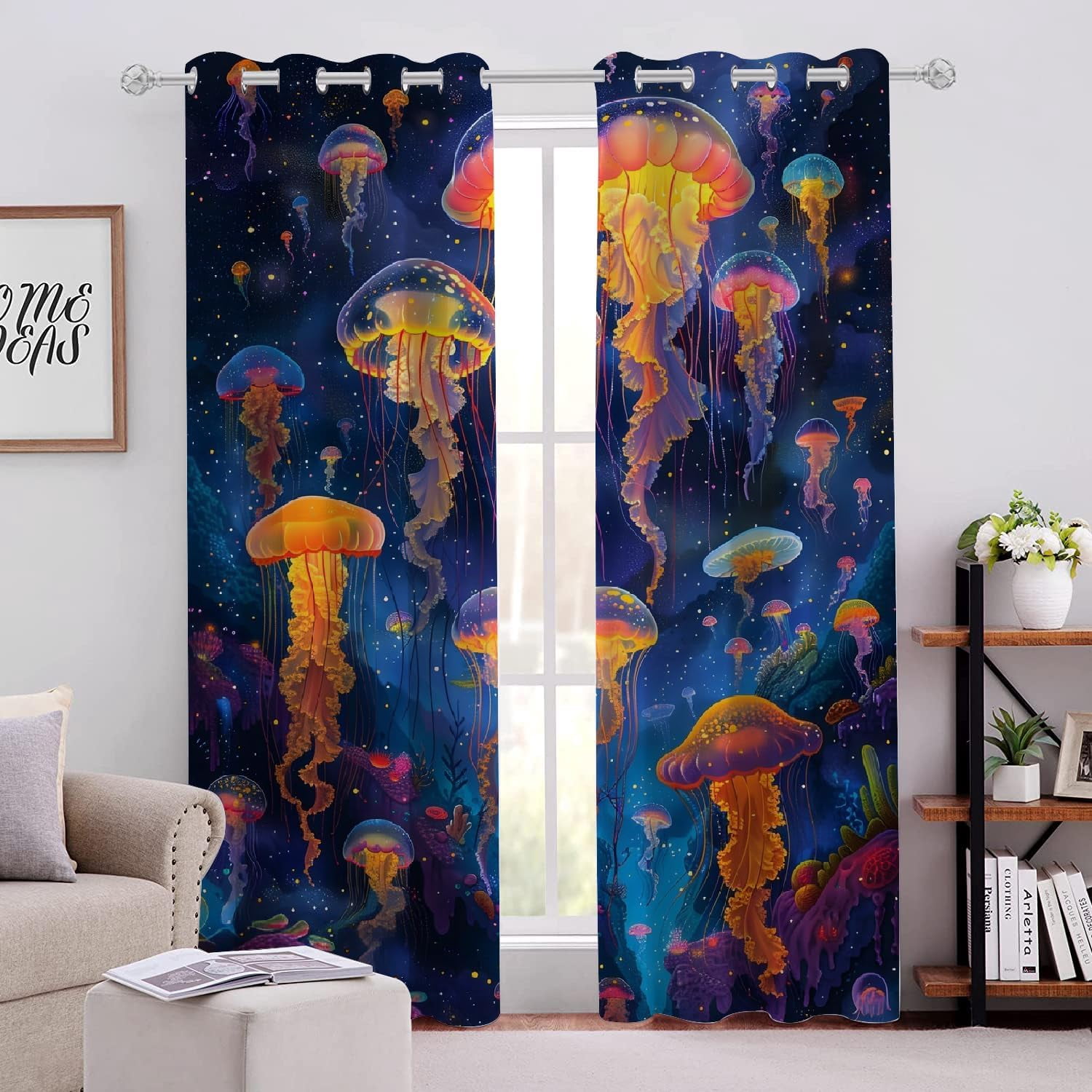 Blackout Curtains Bright Floating Jellyfish Shining Starry Sky, 3D ...