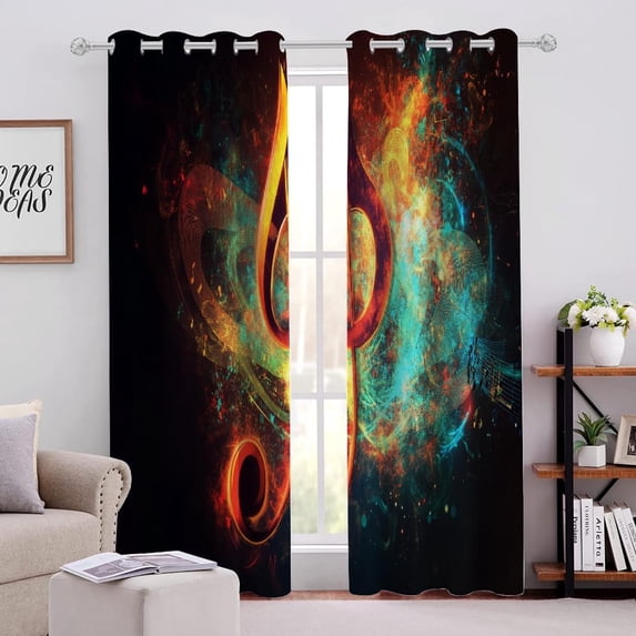 Blackout Curtains Bright Music Notes Multi Colored Background, 3D ...