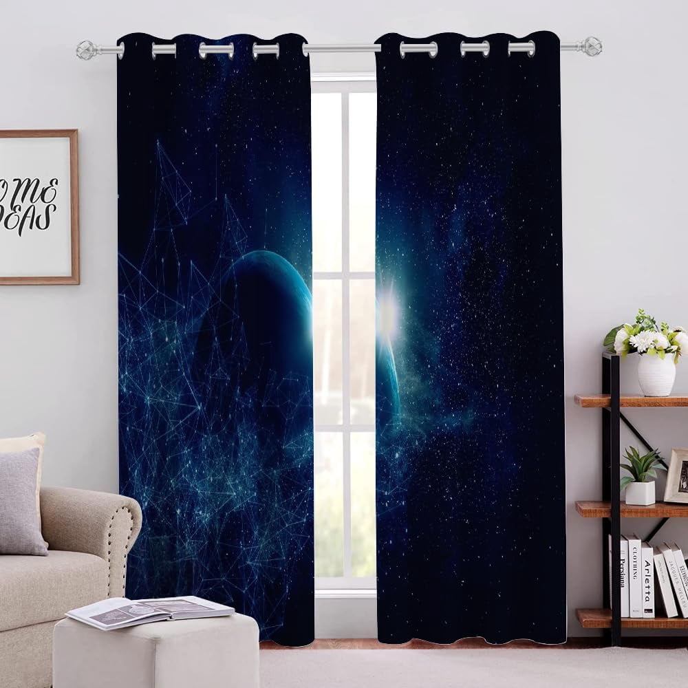 Blackout Curtains Bright Space Planet Shining Cosmic Stars 3D Printed ...