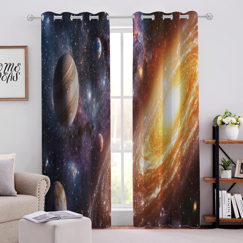 Blackout Curtains Bright Space Vortex Pattern, Universe Planet Stars 3D ...