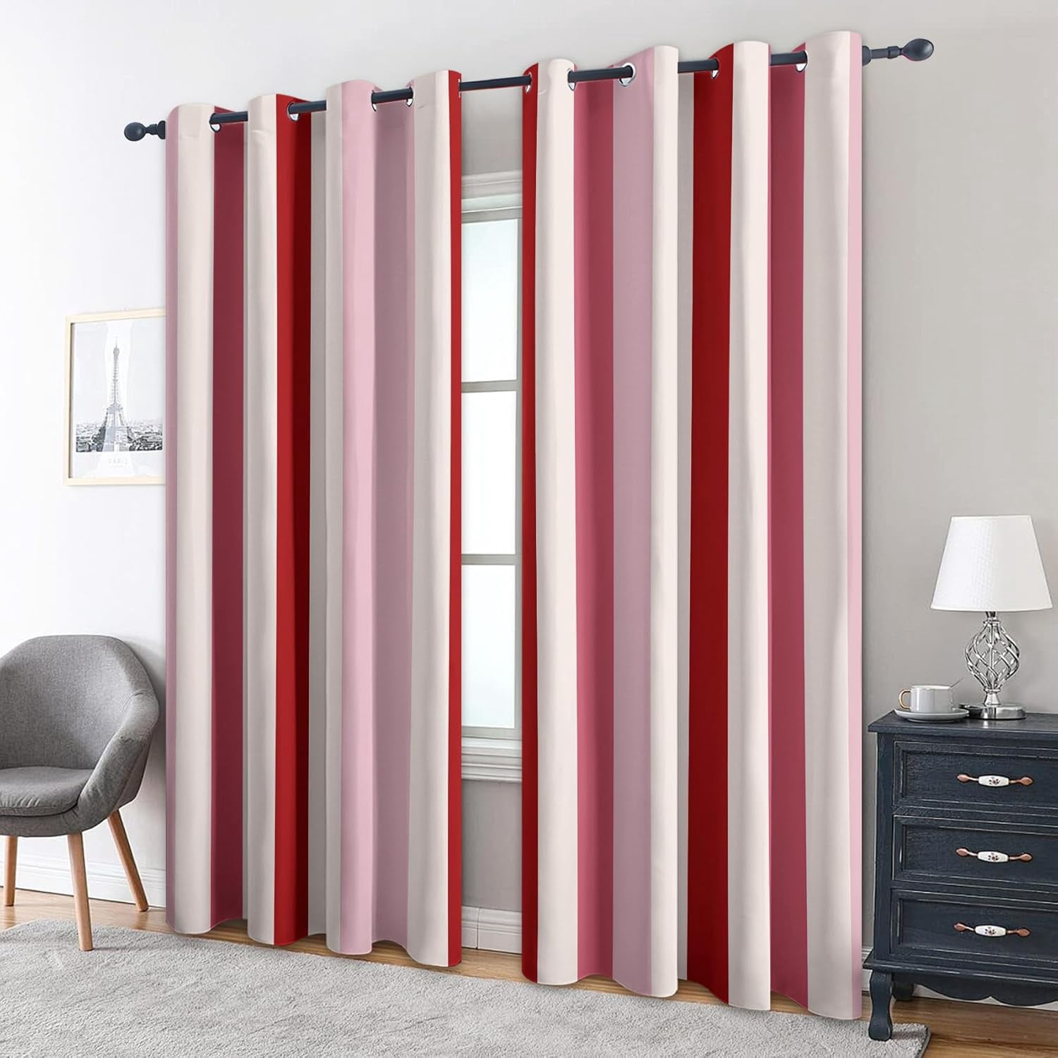 Blackout Curtains Burgundy Pink Striped Pattern, Window Drapes for ...