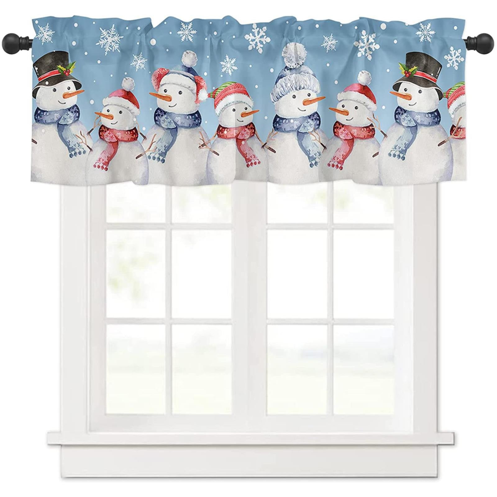 Blackout Curtains,Christmas Snowman Curtain Kitchen Rod Pocket White ...