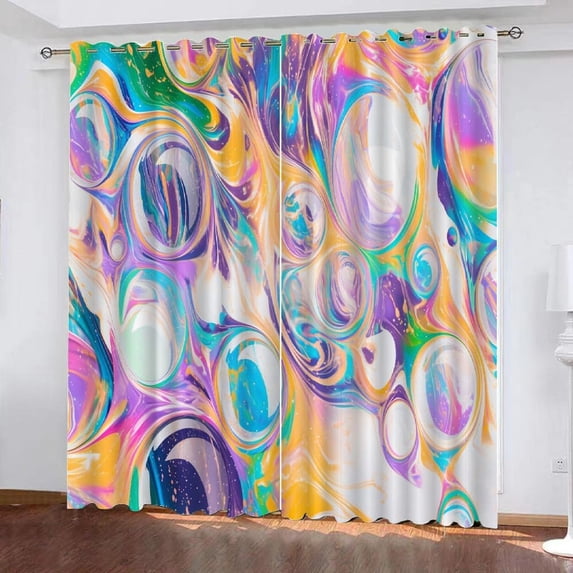 Blackout Curtains Colorful Bright Bubbles Multi Colored Texture 3D ...