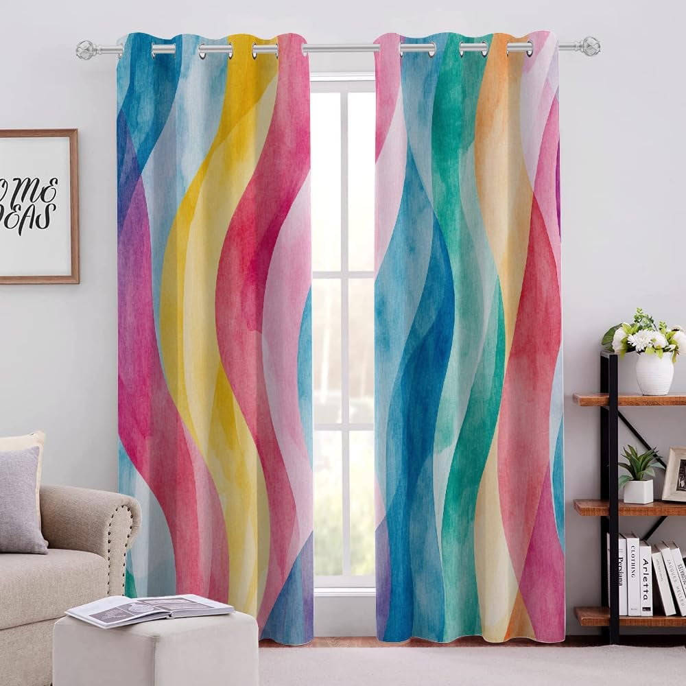 Blackout Curtains Colorful Bright Stripes Pattern, Multi Colored Wave ...