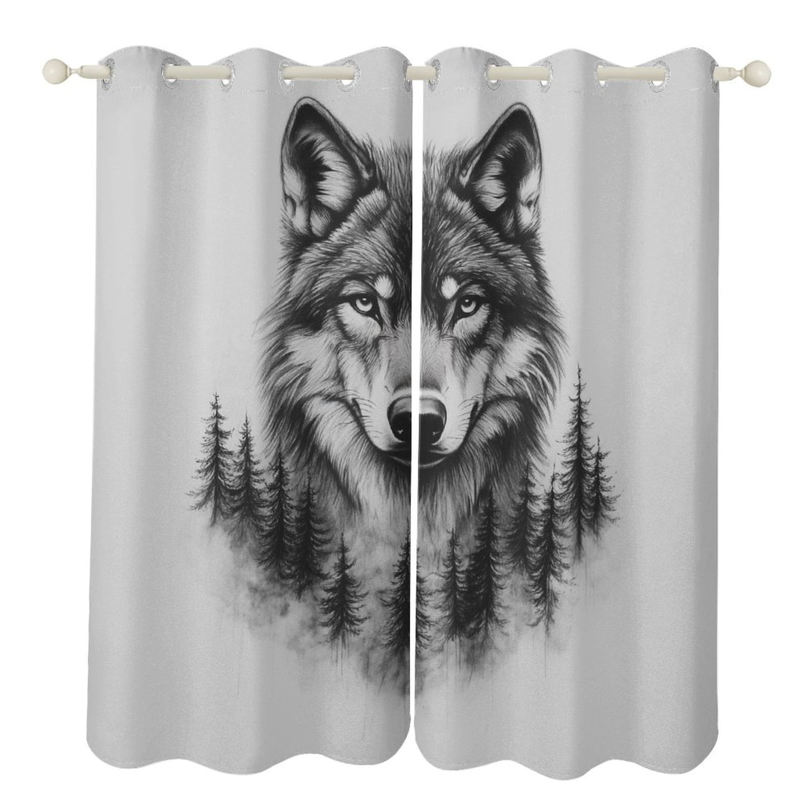 Blackout Curtains Decor Jungle Wolf Mech for Bedroom Living Room ...