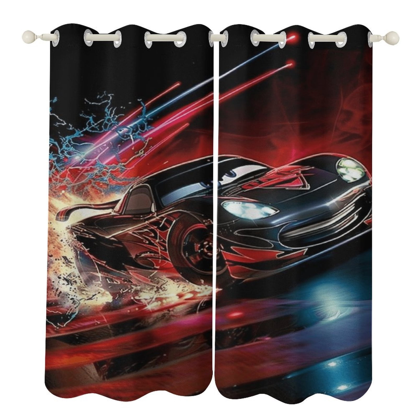Blackout Curtains Decor Lightning Pattern Race Car for Bedroom Living ...