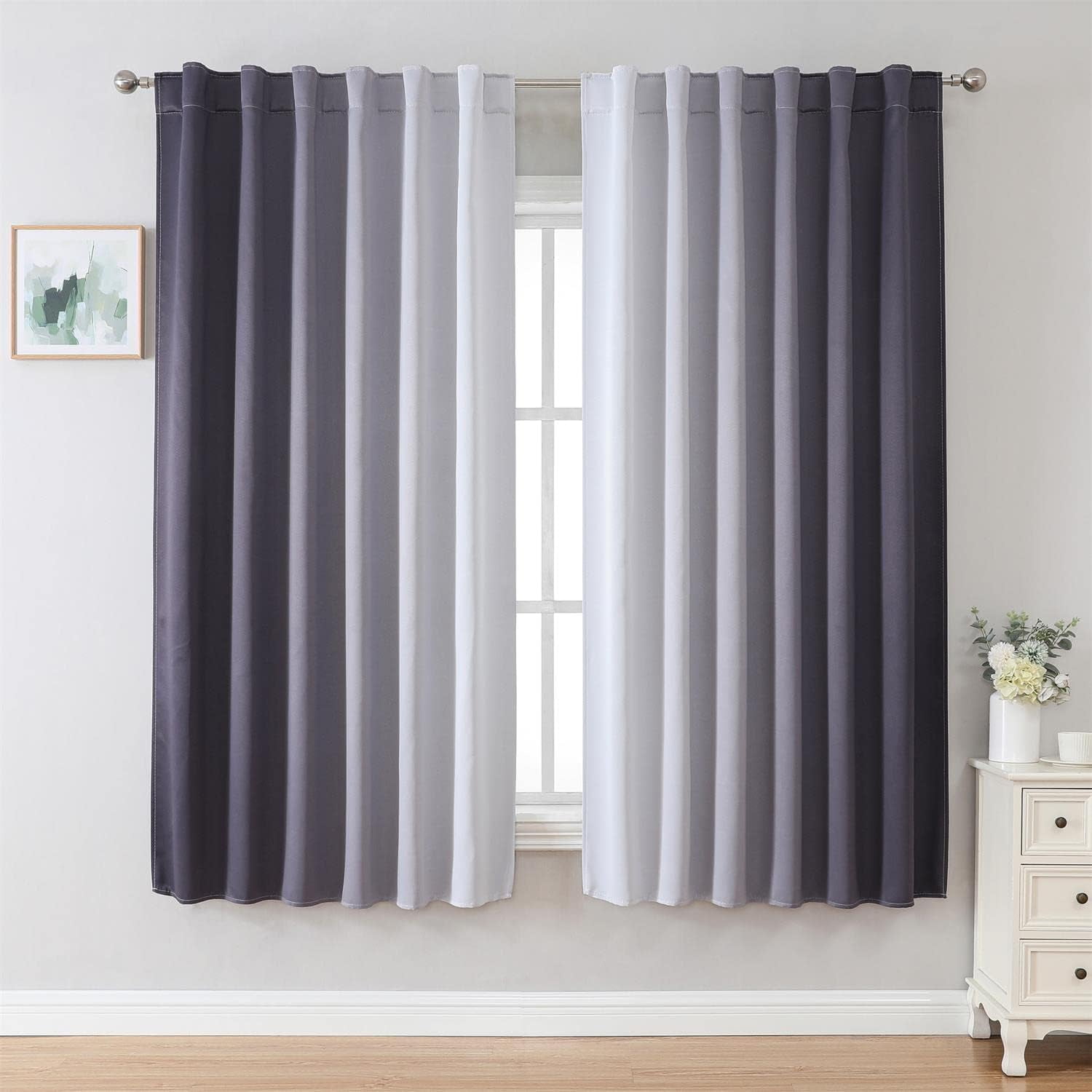 Blackout Curtains & Drapes for Bedroom Living Room 63 Inch Length Grey ...