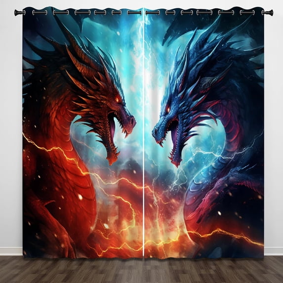 Blackout Curtains Ferocious Dragon Dark Clouds Lightning, 3D Printed ...