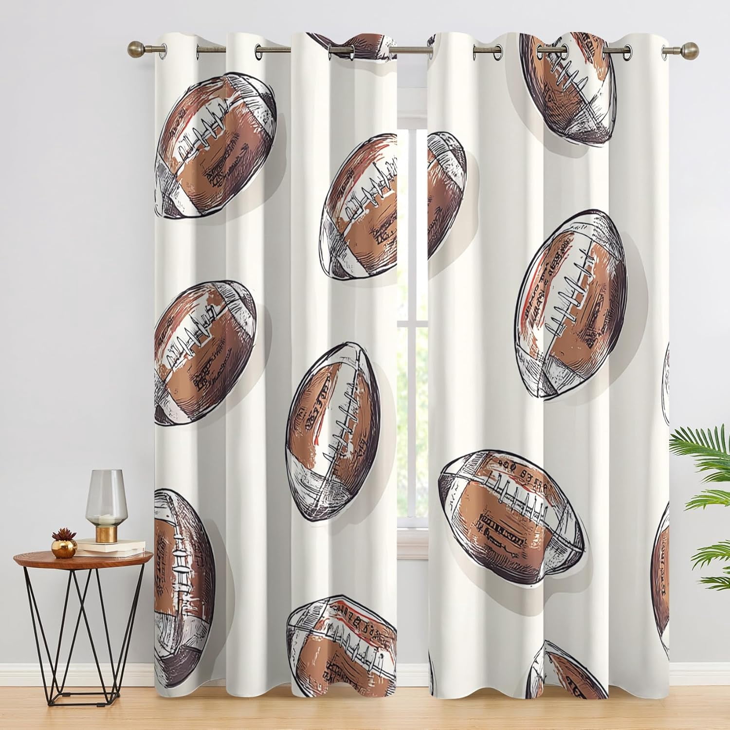 Blackout Curtains Football Vintage Sports Theme Pattern, Window Drapes ...