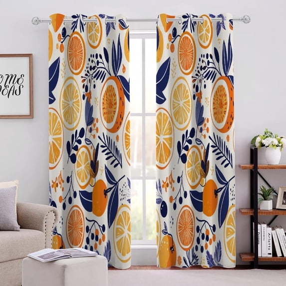Blackout Curtains Fresh Orange Fruit Pattern, Dark Plant Leaves 3D ...