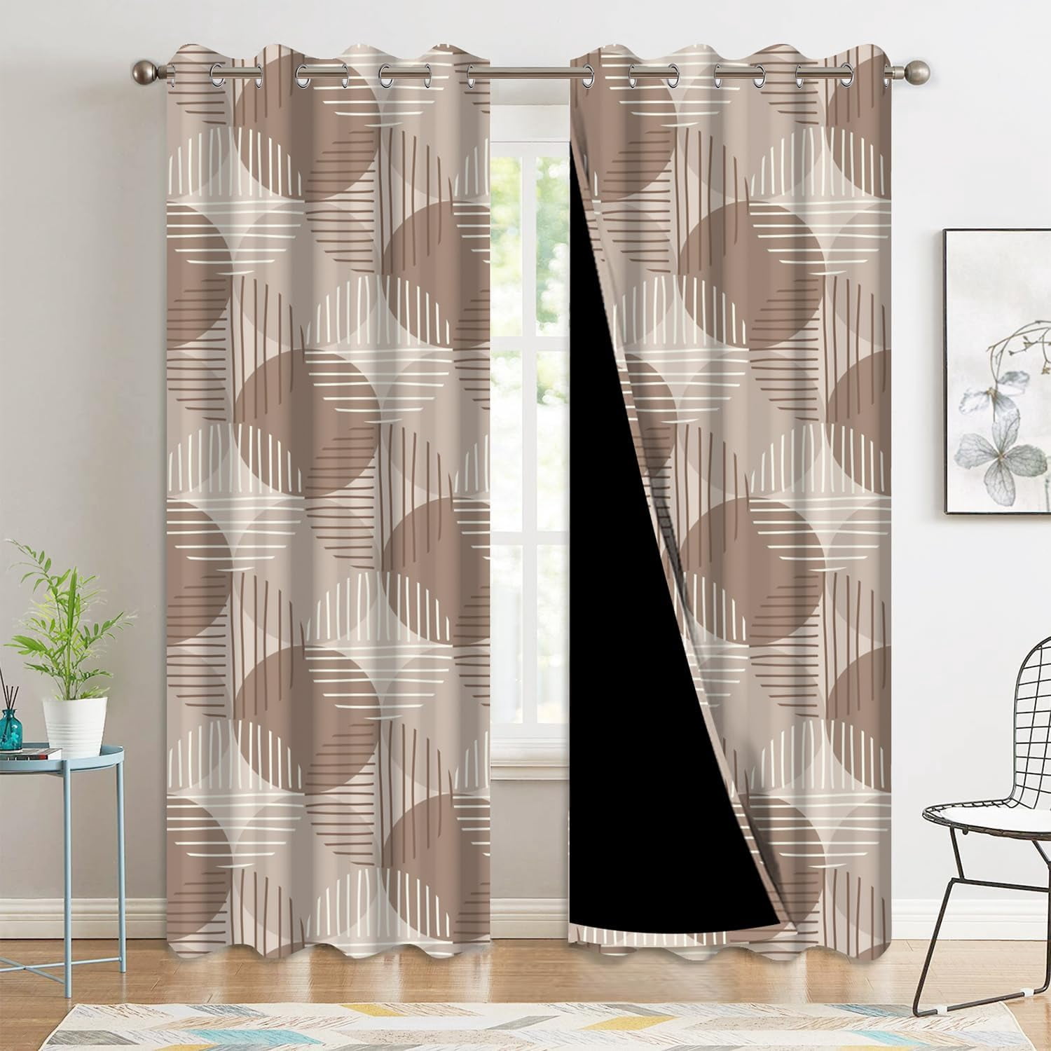 Blackout Curtains with Geometric Abstract Circle & Line Print, Mid ...