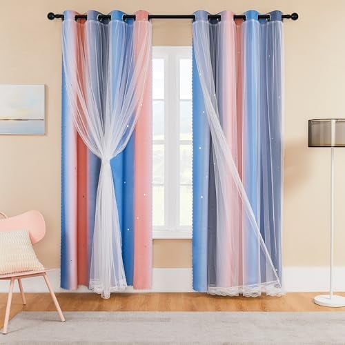 Blackout Curtains for Girls Bedroom Decor 2 Panels Set, Rainbow Star ...