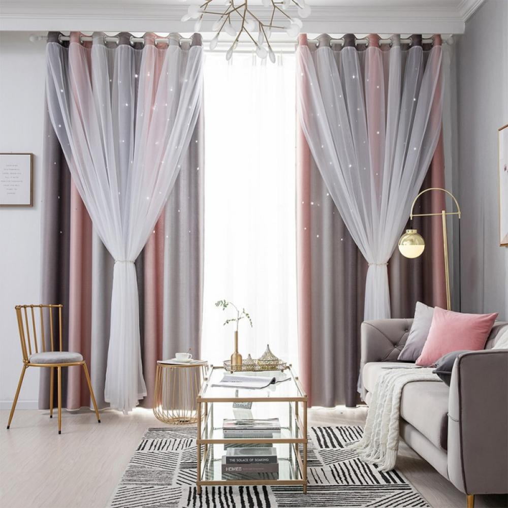 Blackout Curtains for Girls Boys Bedroom Double Layer Star Window ...