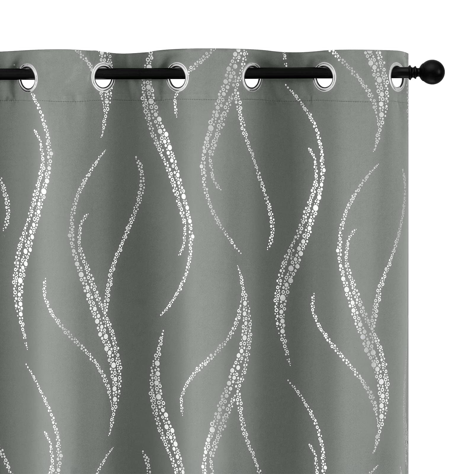 Blackout Curtains for Livingroom - Wave Line with Dots Gold Print ...