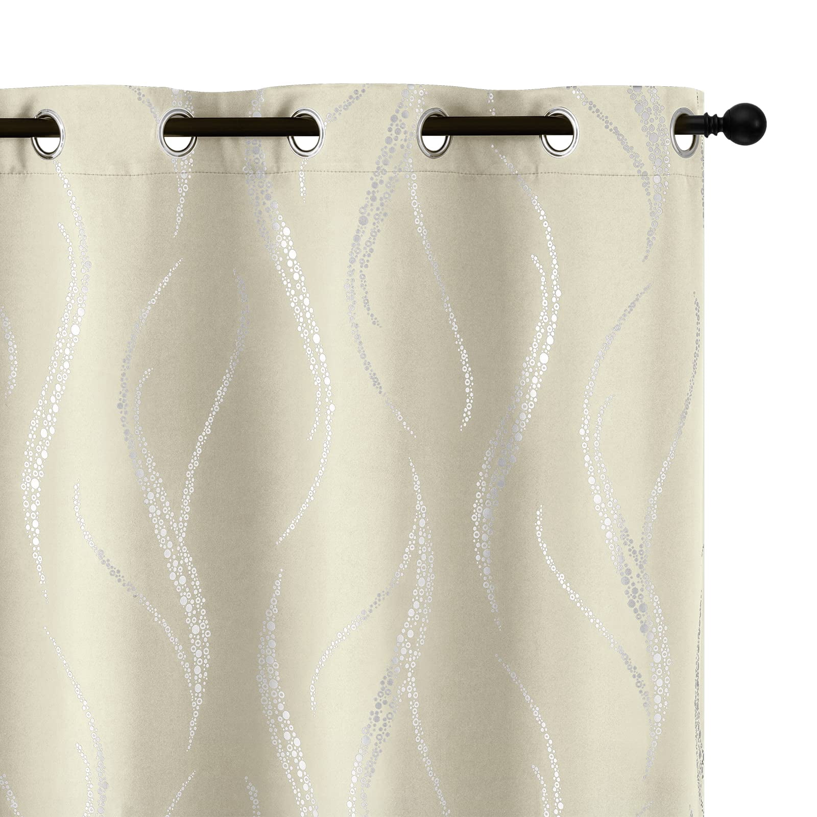 Blackout Curtains for Livingroom - Wave Line with Dots Gold Print ...