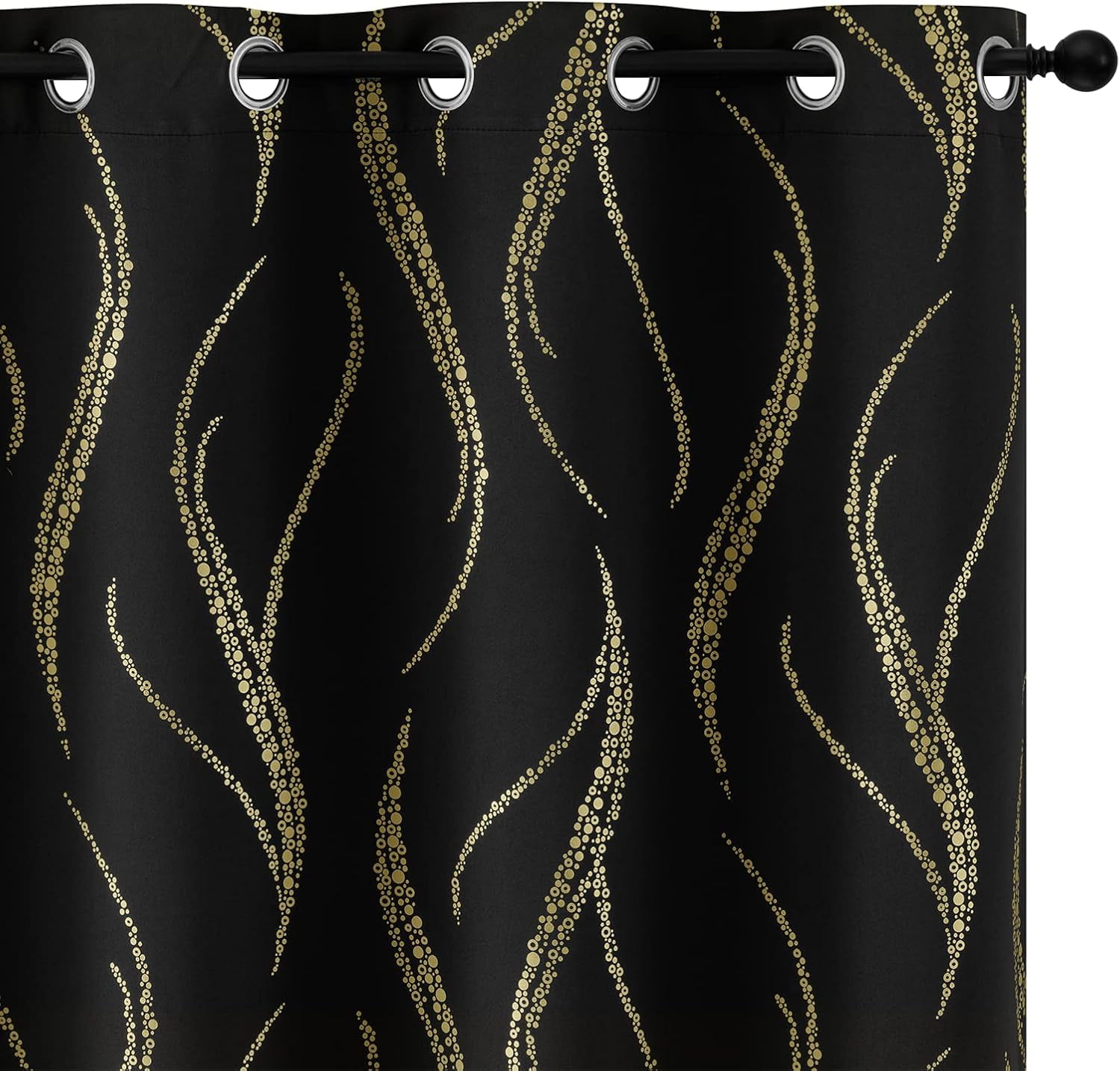 TRAHOO-Blackout Curtains for Livingroom - Wave Line with Dots Gold ...