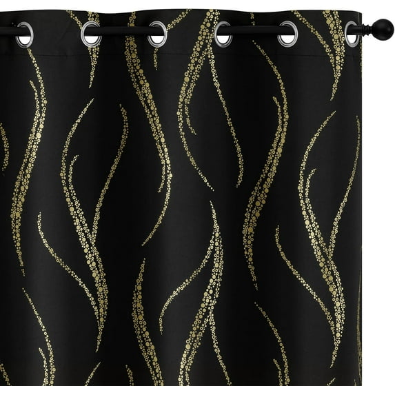 TRAHOO-Blackout Curtains for Livingroom - Wave Line with Dots Gold ...