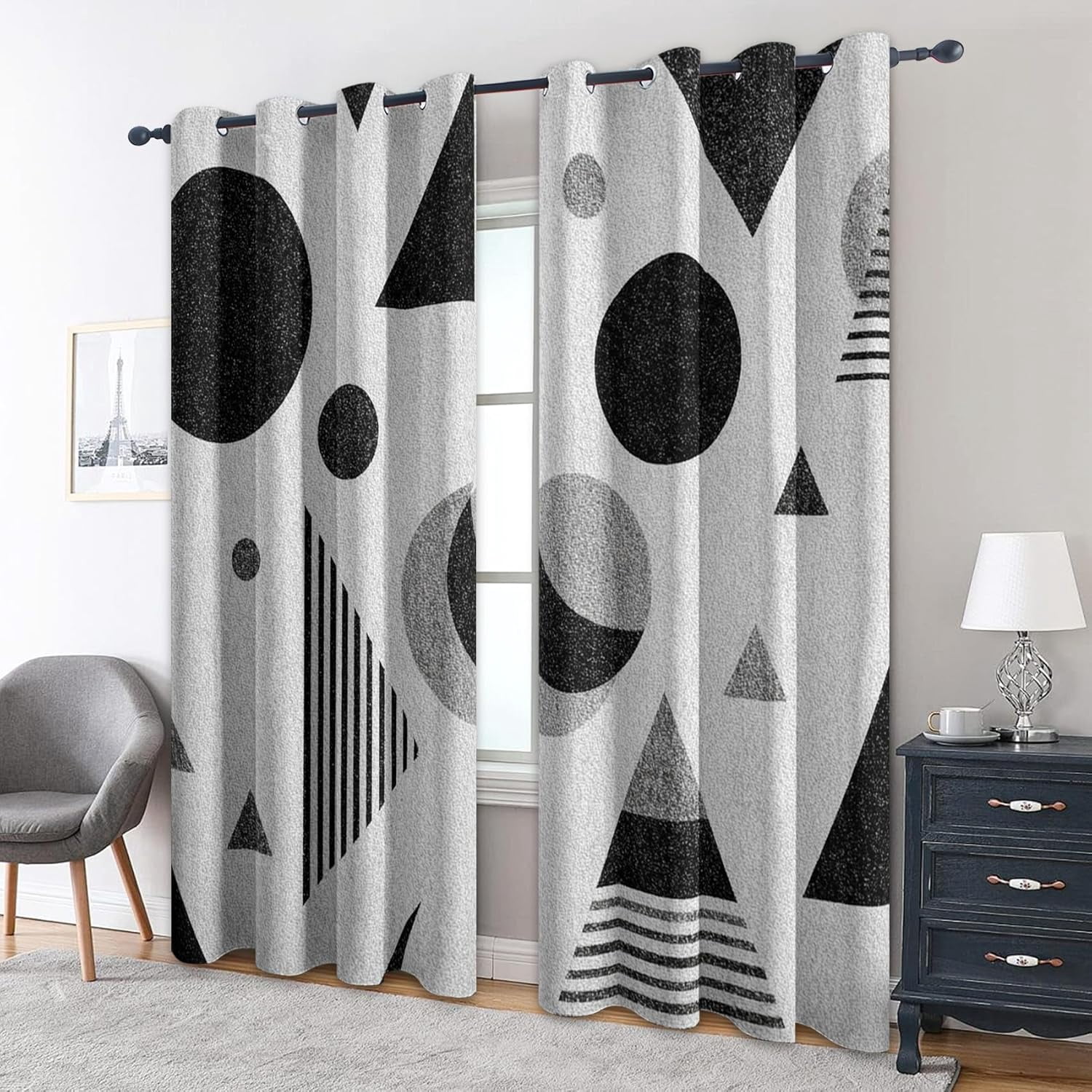 Blackout Curtains Mid Century Modern, Grey Geometric Triangle Window ...