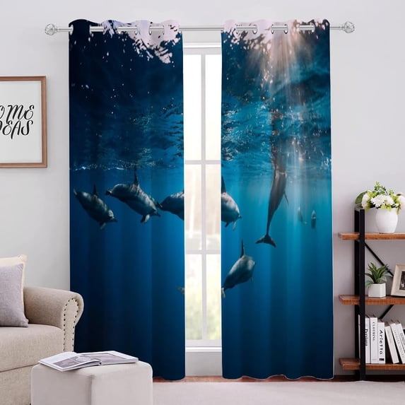 Blackout Curtains Ocean Cute Dolphin Sunshine Sea Water, 3D Printed ...