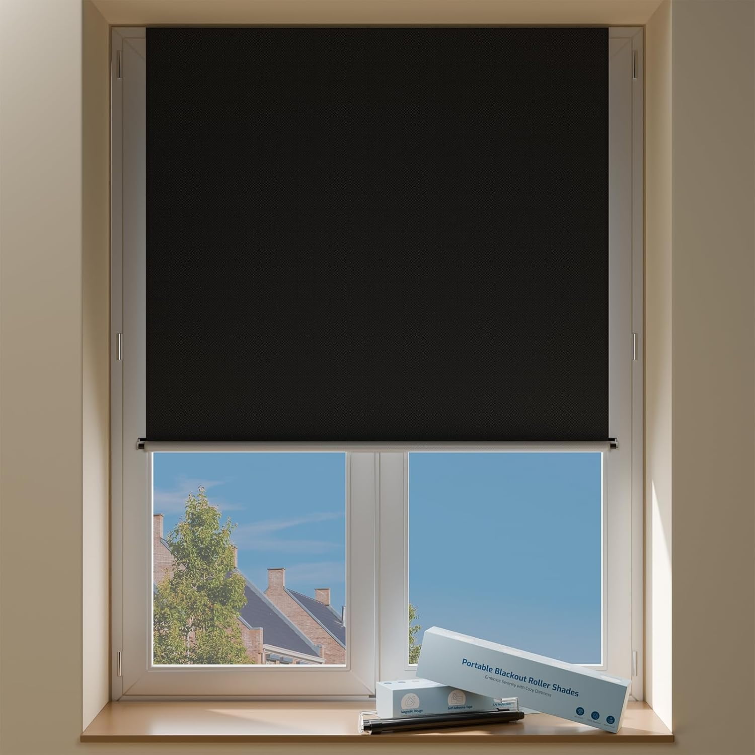 Blackout Curtains Portable Roll-Up,No Drill Blackout Roller Shades with ...