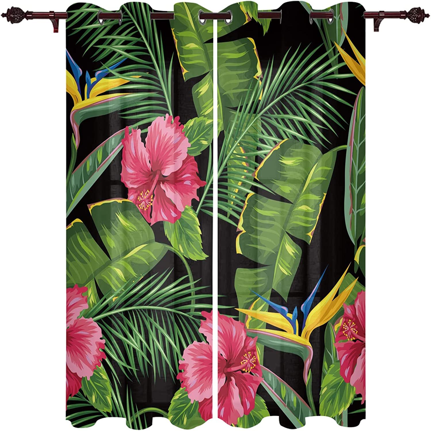 Blackout Curtains-Printed Plants Leaves Flowers-3D Printed Blackout ...