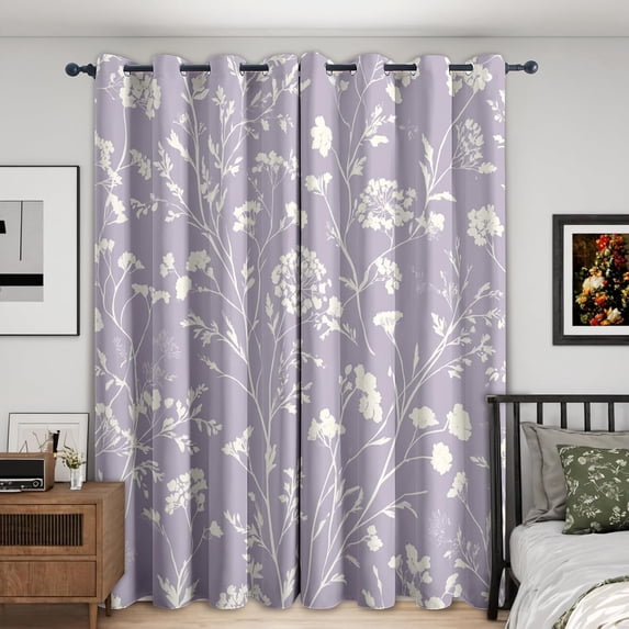 Blackout Curtains Purple Wildflower Floral, Thermal Room Darkening ...