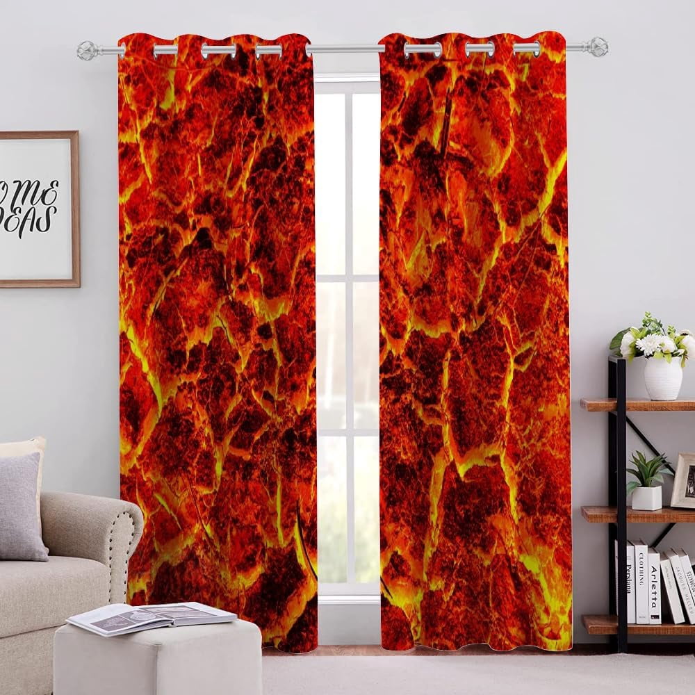 Blackout Curtains Red Burning Lava Bright Hot Ground 3D Printed, Window ...