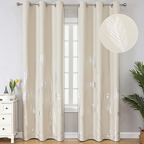 Blackout Curtains with Silver Palm Tree Thermal Insulated Elegant ...