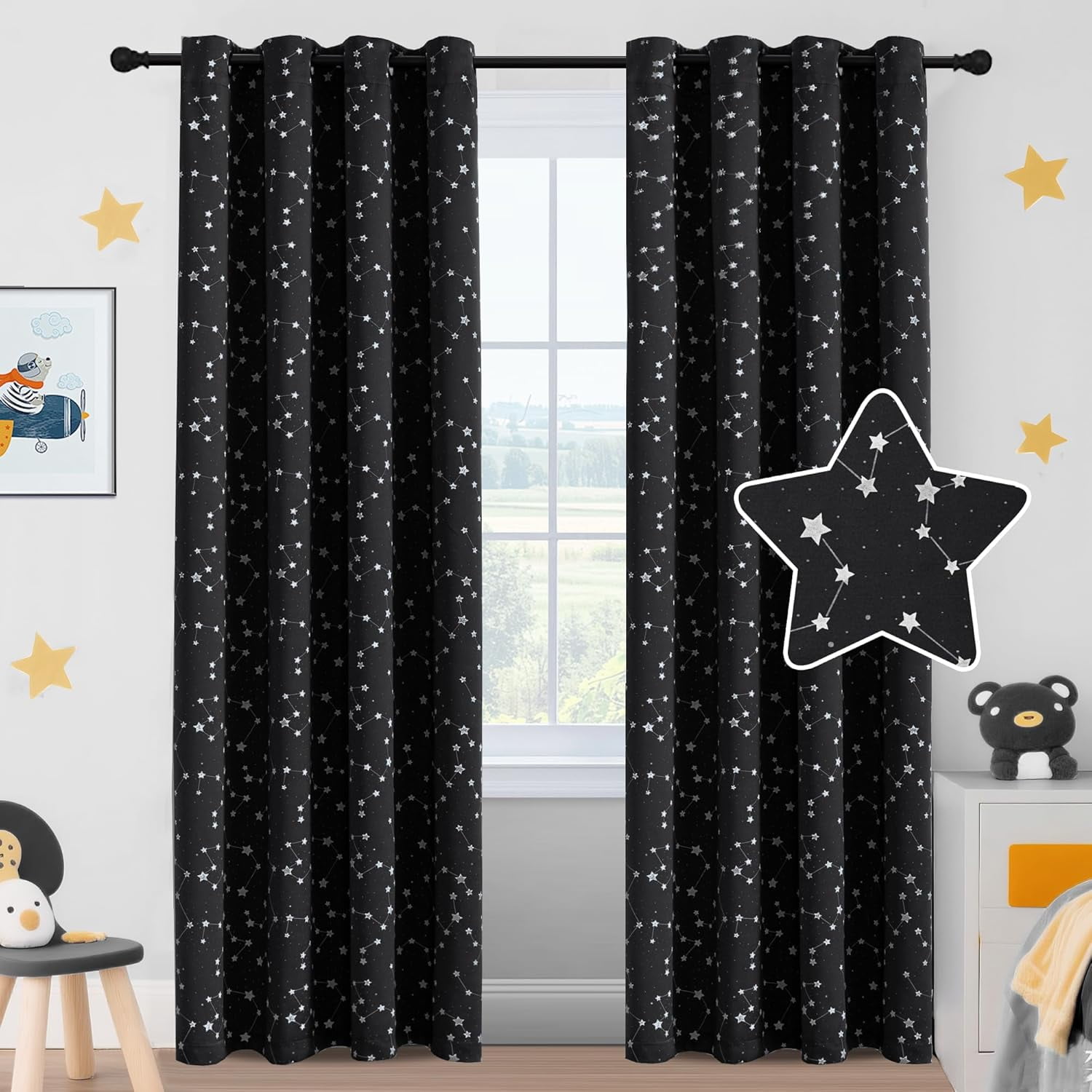 Blackout Curtains Star Pattern Blackout Curtains with Glowing Effect ...