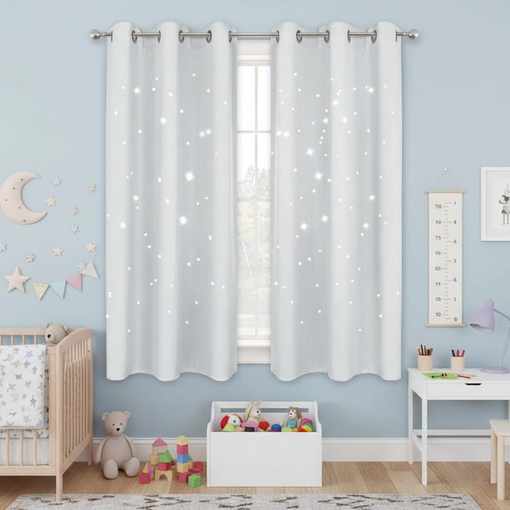 Blackout Curtains with The Stars Cut-Outs - Grommet Thermal Insulated ...