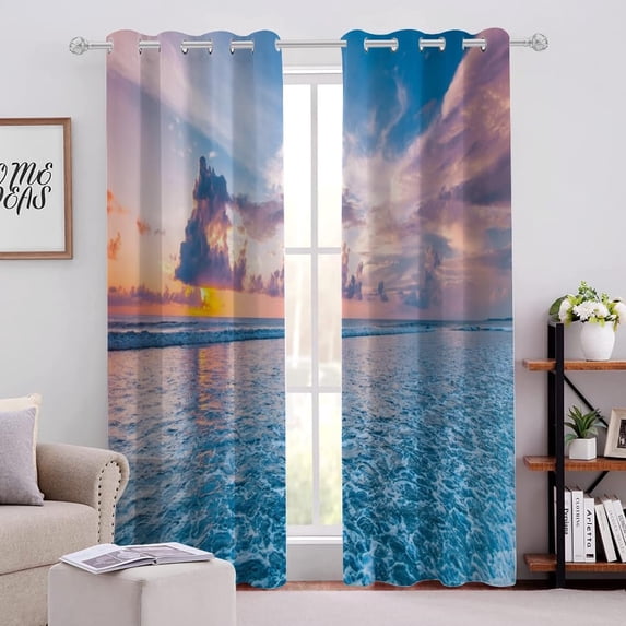 Blackout Curtains Sunset Ocean Waves Dusk Coast 3D Printed, Window ...