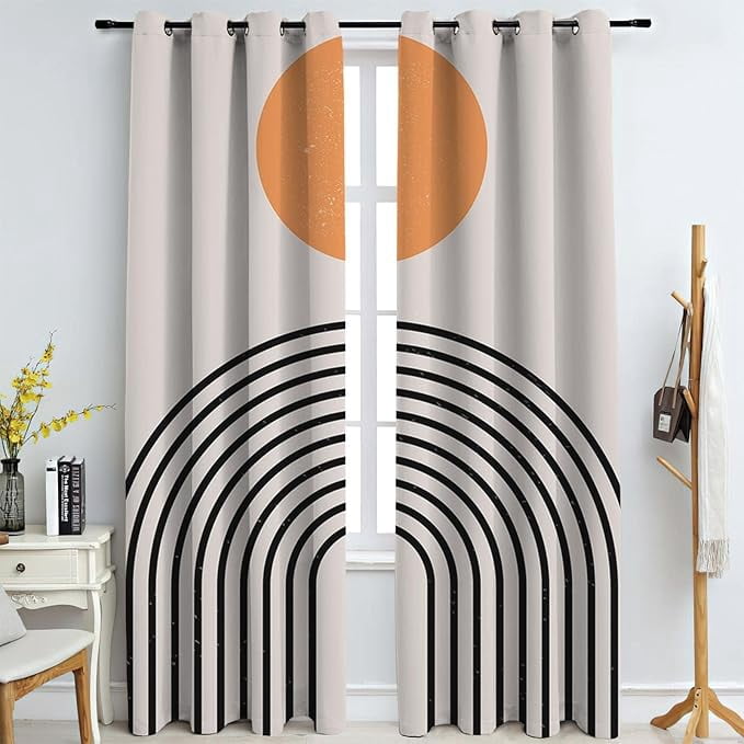 Blackout Curtains Thermal Insulated Window Curtains, Mid-Century Boho ...