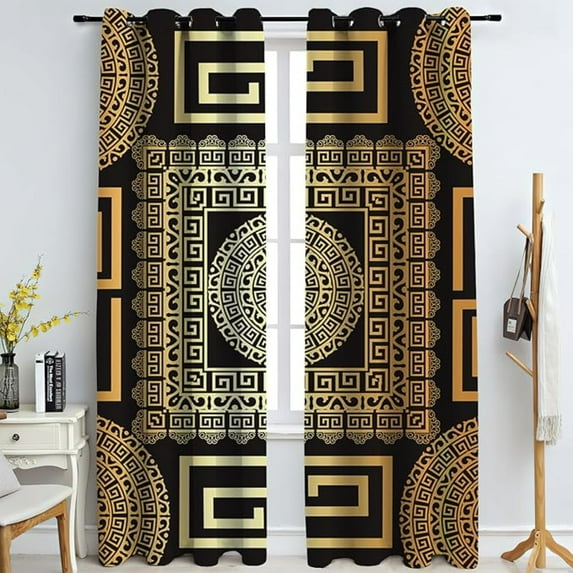 Blackout Curtains Thermal Insulated Window Curtains Retro Black Gold ...
