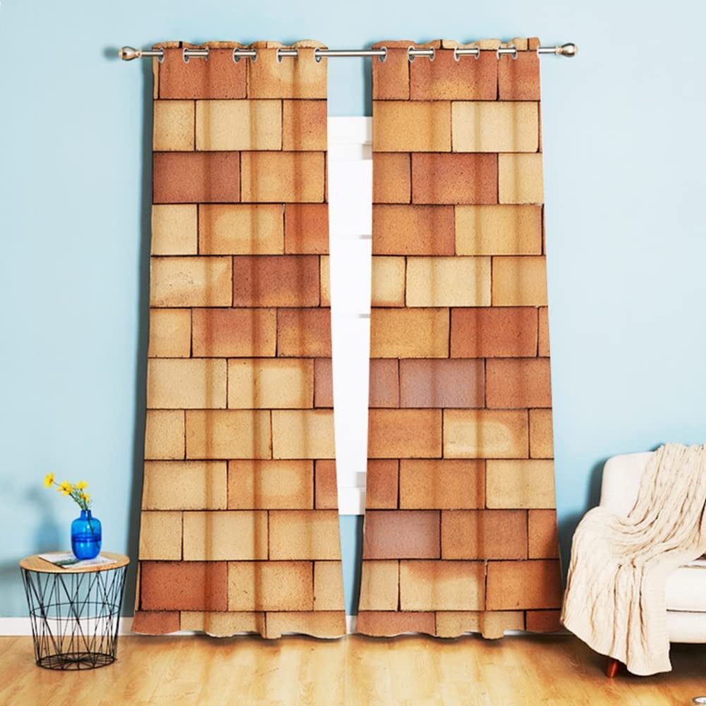 Blackout Curtains Wall Tiles Rustic Brown Vintage Window Panels Room ...