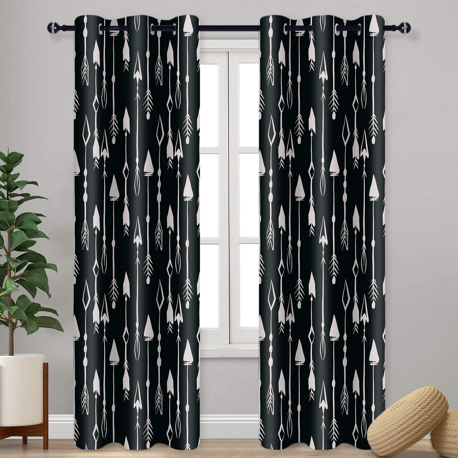 Blackout Curtains Western Boho Black and White Tribal Curtain Feather ...
