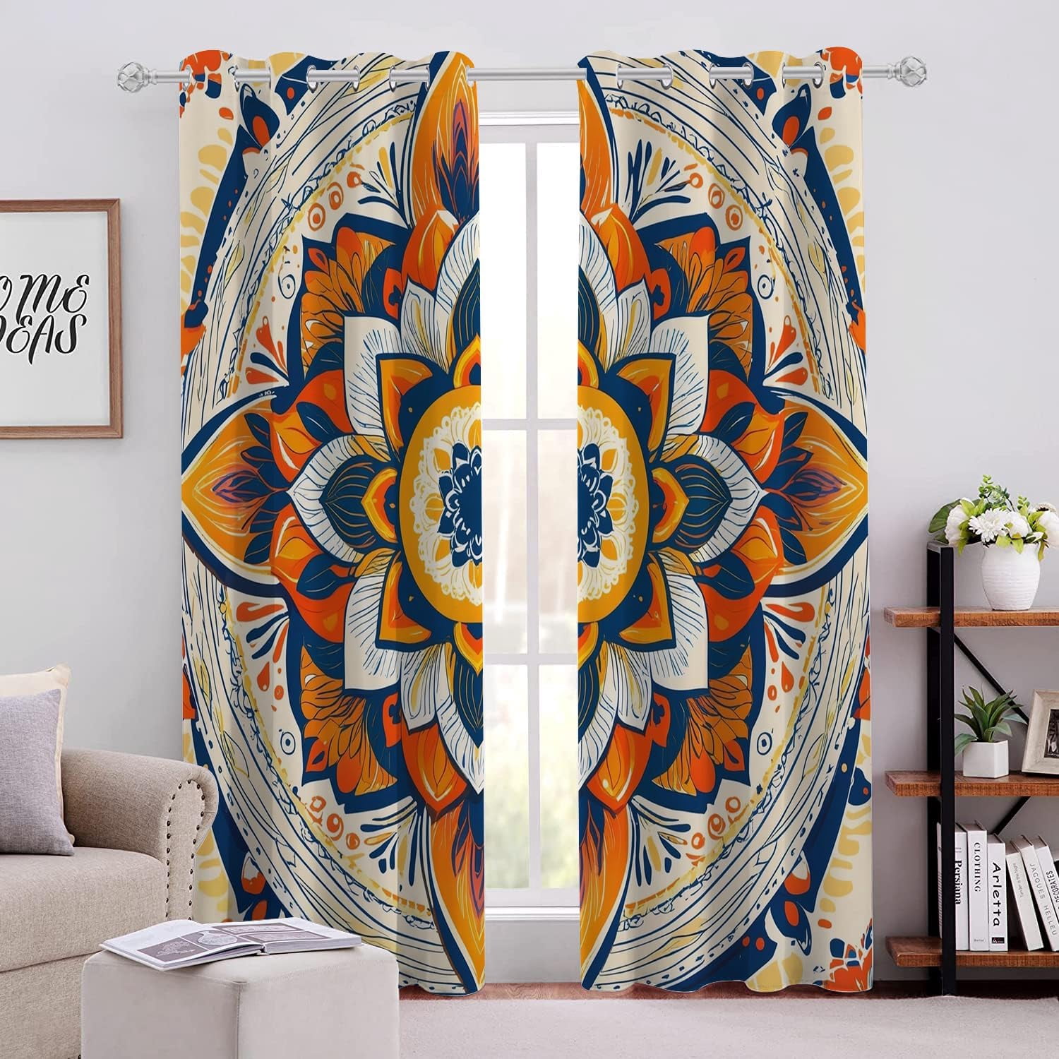 Blackout Curtains Window Curtain Abstract Orange Flowers Petals Leaves ...